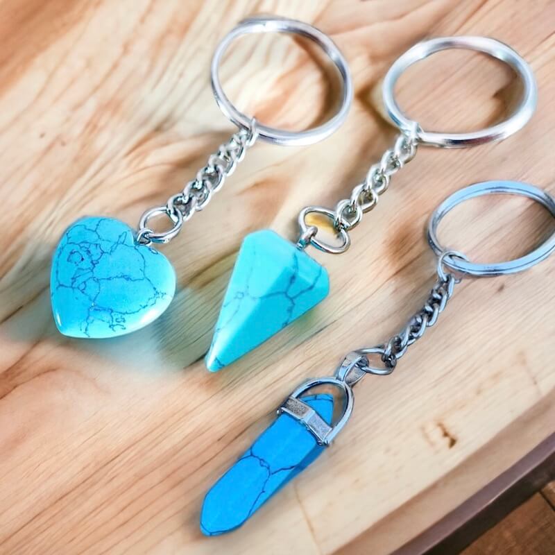 Blue Howlite Natural Gemstone Keychain, Blue Keychains, Magic Crystals