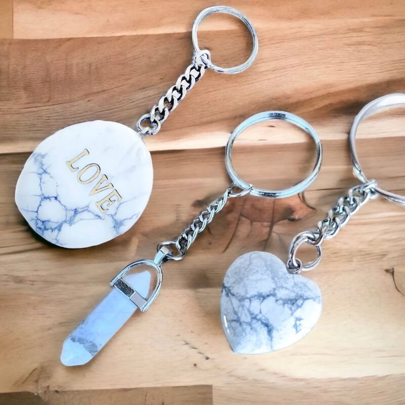 Howlite Stone Heart Keychain - Crystal Keychains - Magic Crystals