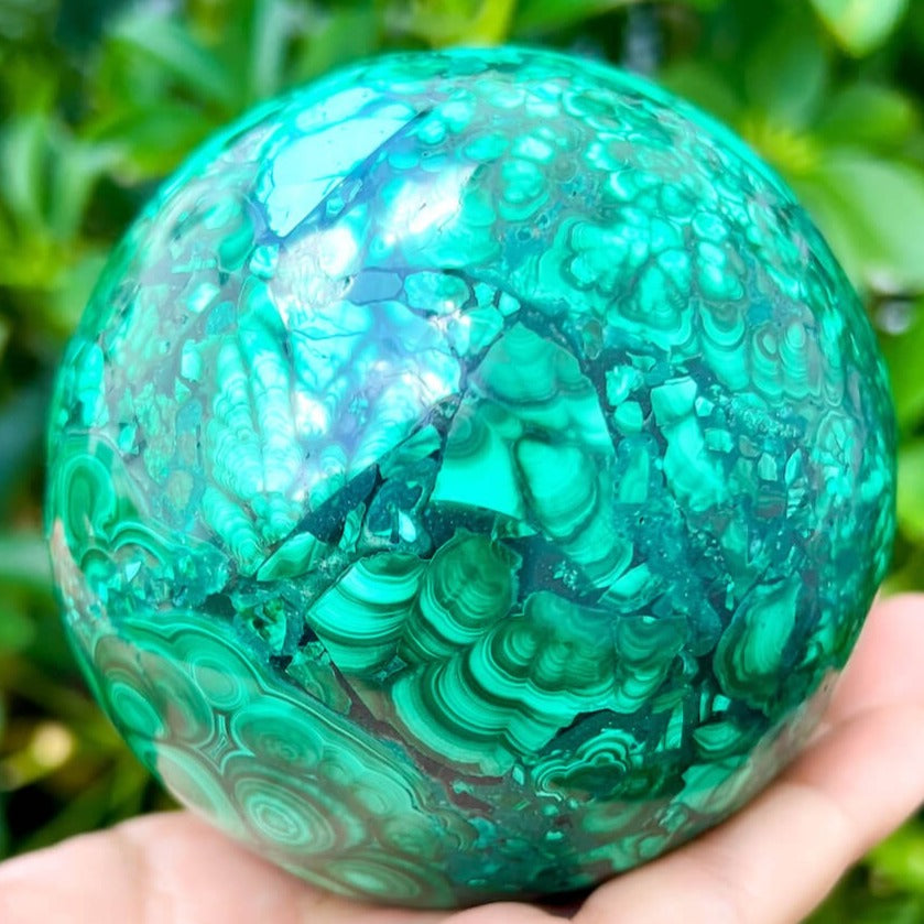 Genuine Malachite Sphere - Malachite Carved Sphere - Magic Crystals