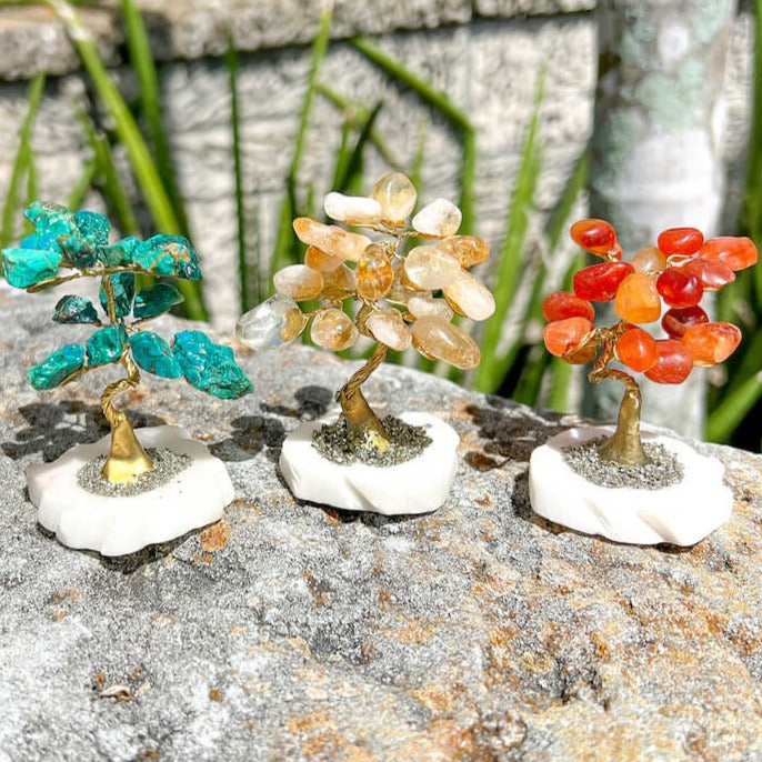 Golden Wire Gemstone Tree with Pyrite - Stone Tree - Magic Crystals