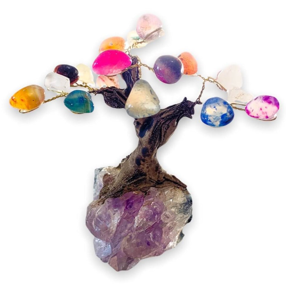 Mini Multi Stone Bonsai Tree on Amethyst Geode - Magic Crystals