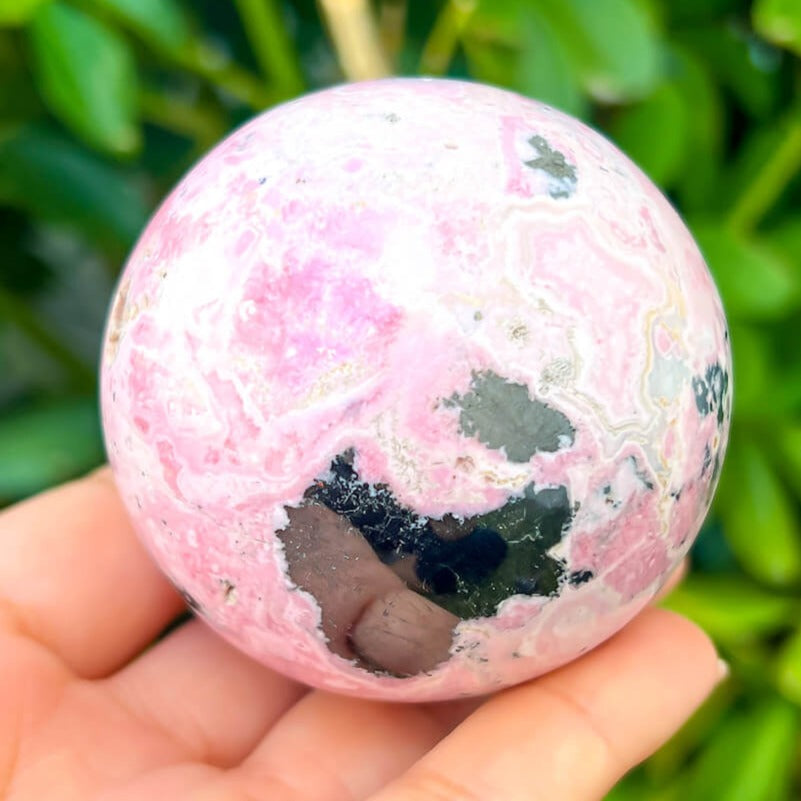 Pink Rhodonite Sphere, Peruvian Rhodonite Sphere, Magic Crystals