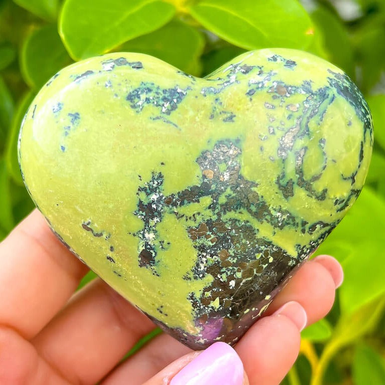 Green Peruvian Serpentine with Magnatite Heart - Magic Crystals