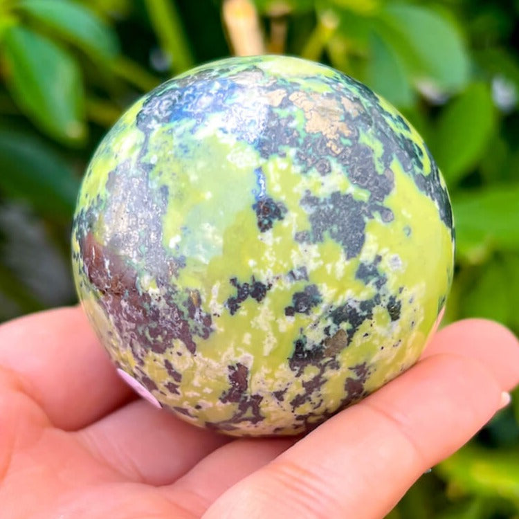 Green Peruvian Serpentine with Magnatite Sphere - Magic Crystals
